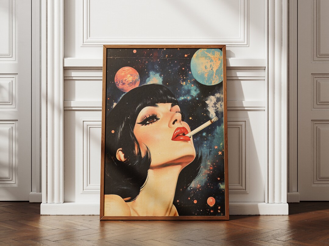 Retro Space Pin-up Woman Wall Art Print Surreal 1960s Sci-fi Vintage ...