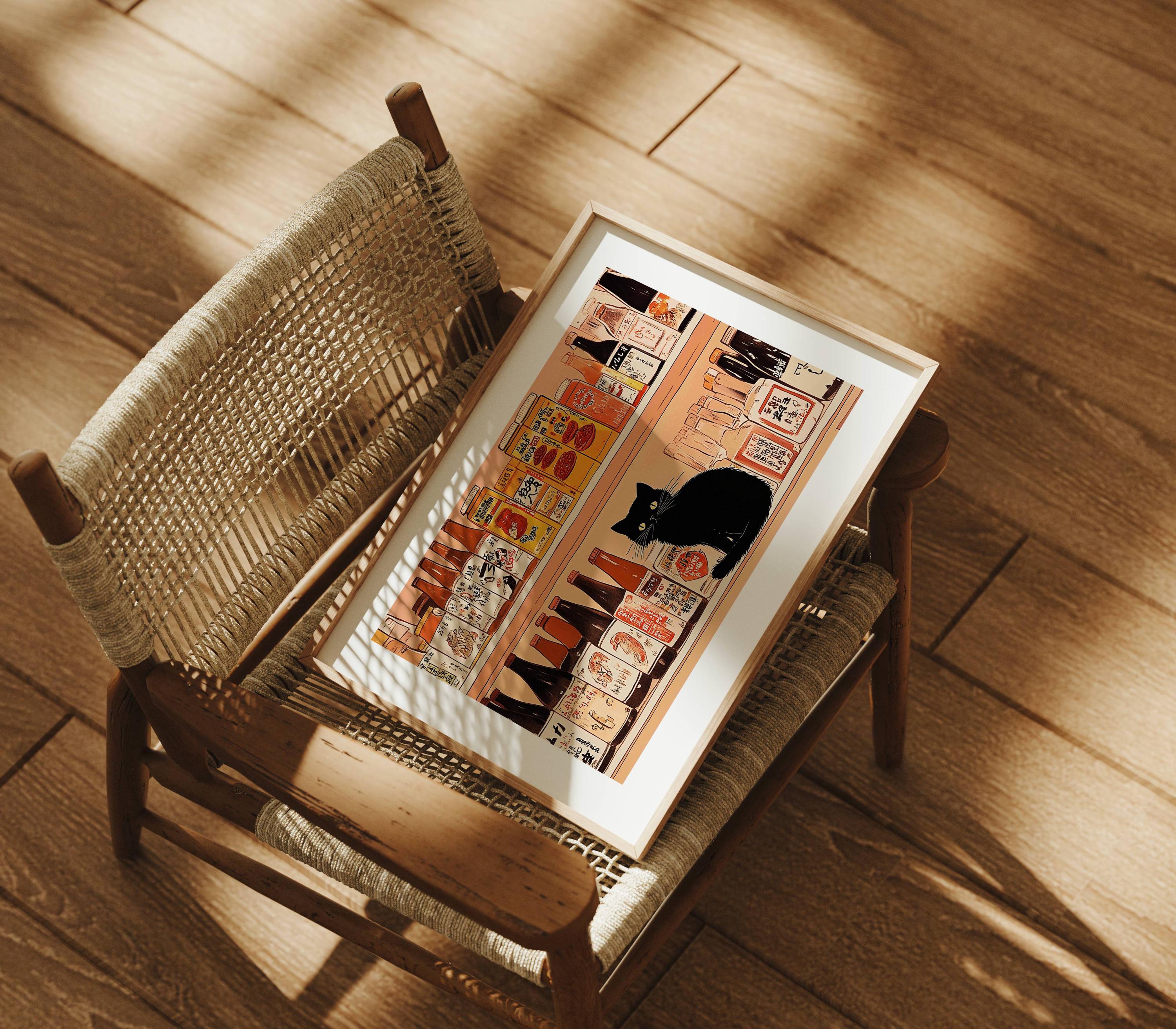 Printable Black Cat Kitchen Art – Japanese Pantry Illustration Digital ...