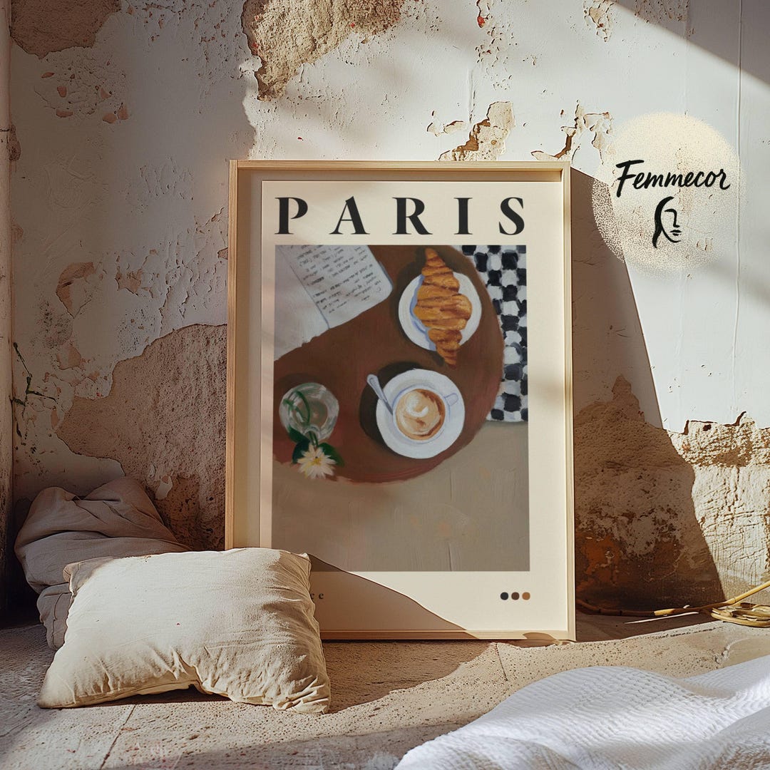 Paris Travel Poster | French Cafe Art Print for Kitchen & Dining Room ...