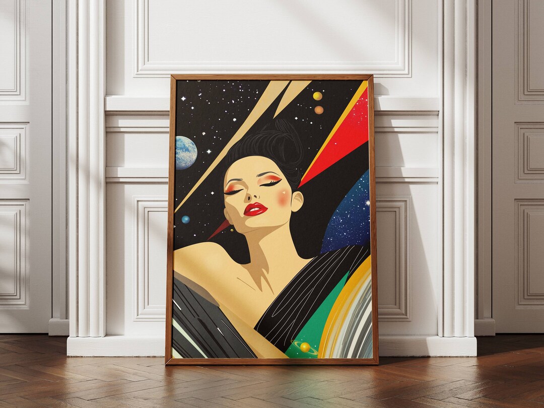 Retro Space Pin-up Wall Art Print Surreal Sci-fi Vintage Poster for ...