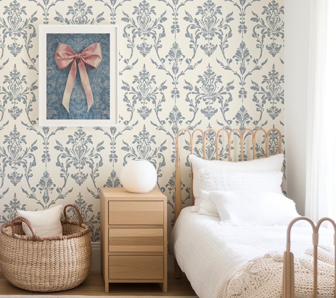 Blue Beige Wallpaper Neutral for Nursery Wall Decor Classic French Home ...