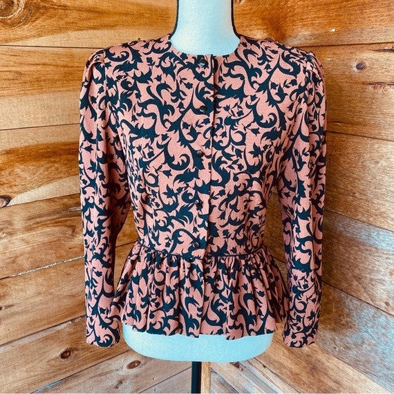 Vintage Eighties 1980s Rust Brown Black Long Sleeve P Gem