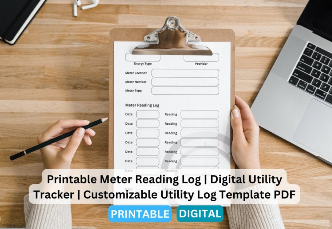 Printable Meter Reading Log Digital Utility Tracker Customizable ...