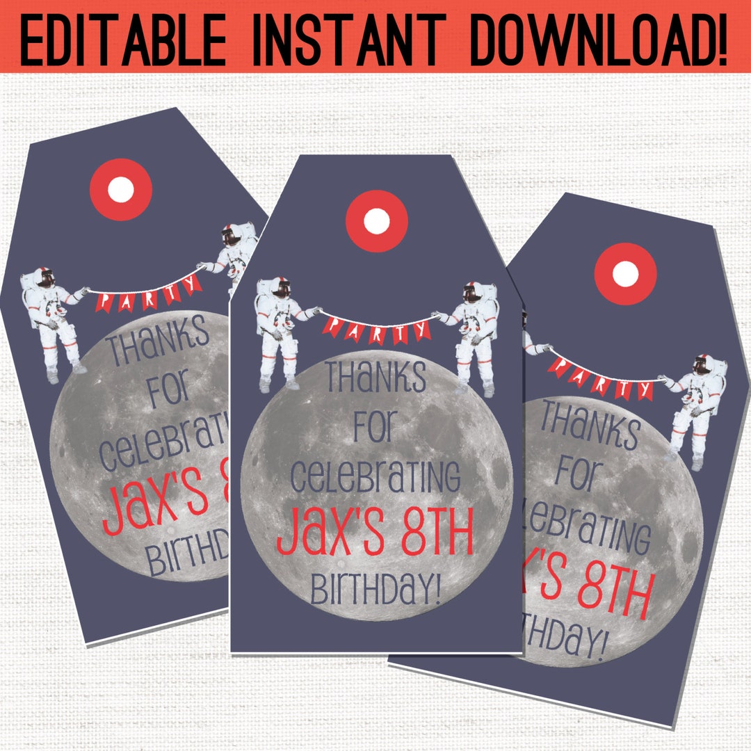 Man on the Moon Space Birthday Party Favor Tag Thank You Tag - Etsy