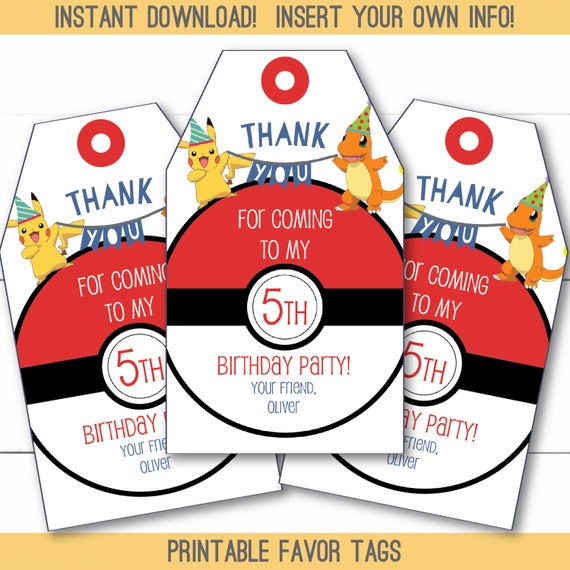 Pokemon Printable Party Labels