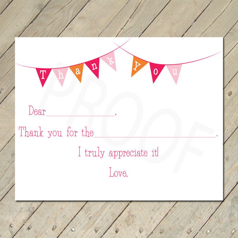 Printable Thank You Cards PINK Fill in the Blank - Etsy
