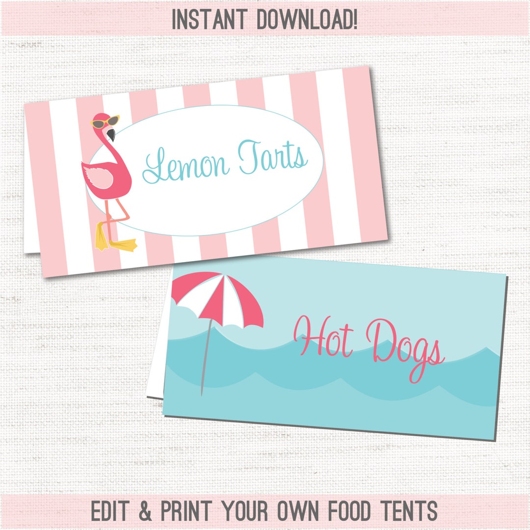 Flamingo Pool Party - Instant Download Editable Decor Food Tents Food ...