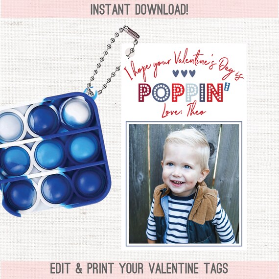 Pop It Photo Personalized Popit Printable Valentines Blue - Instant ...