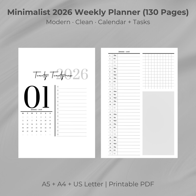 2026 Weekly Planner | Minimalist Layout, Tasks & Notes (PDF) - Etsy
