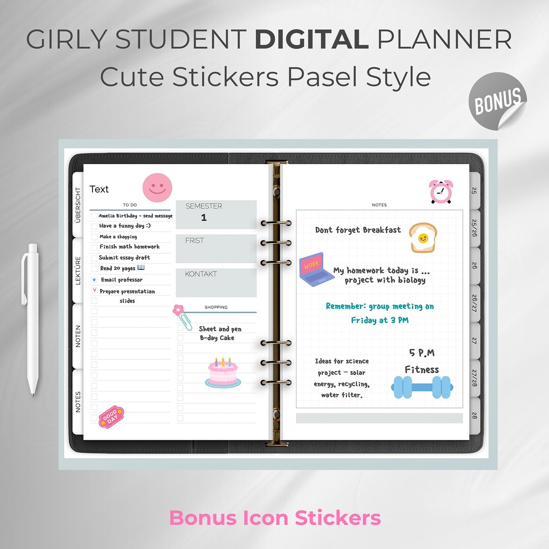 Bilingual (EN/DE) Girly Student Planner 2025–2028 | Digital Hyperlinked ...