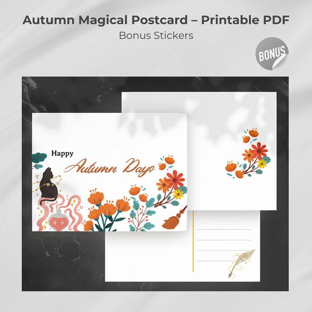 Autumn Magical Postcard | Printable PDF 3.82x5 in | Cozy Witchy ...
