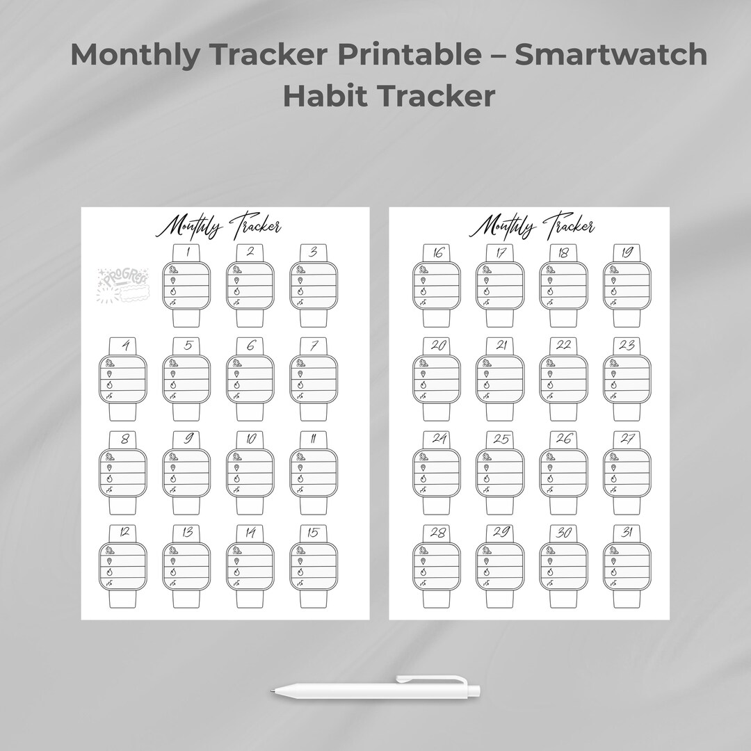 Smartwatch Habit Tracker Printable – Monthly Progress (digital Download ...