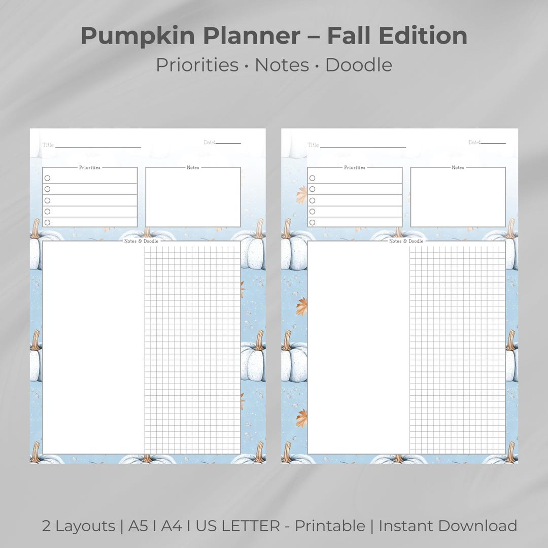Pumpkin Fall Daily Planner – Printable A5/A4/US Letter (instant ...