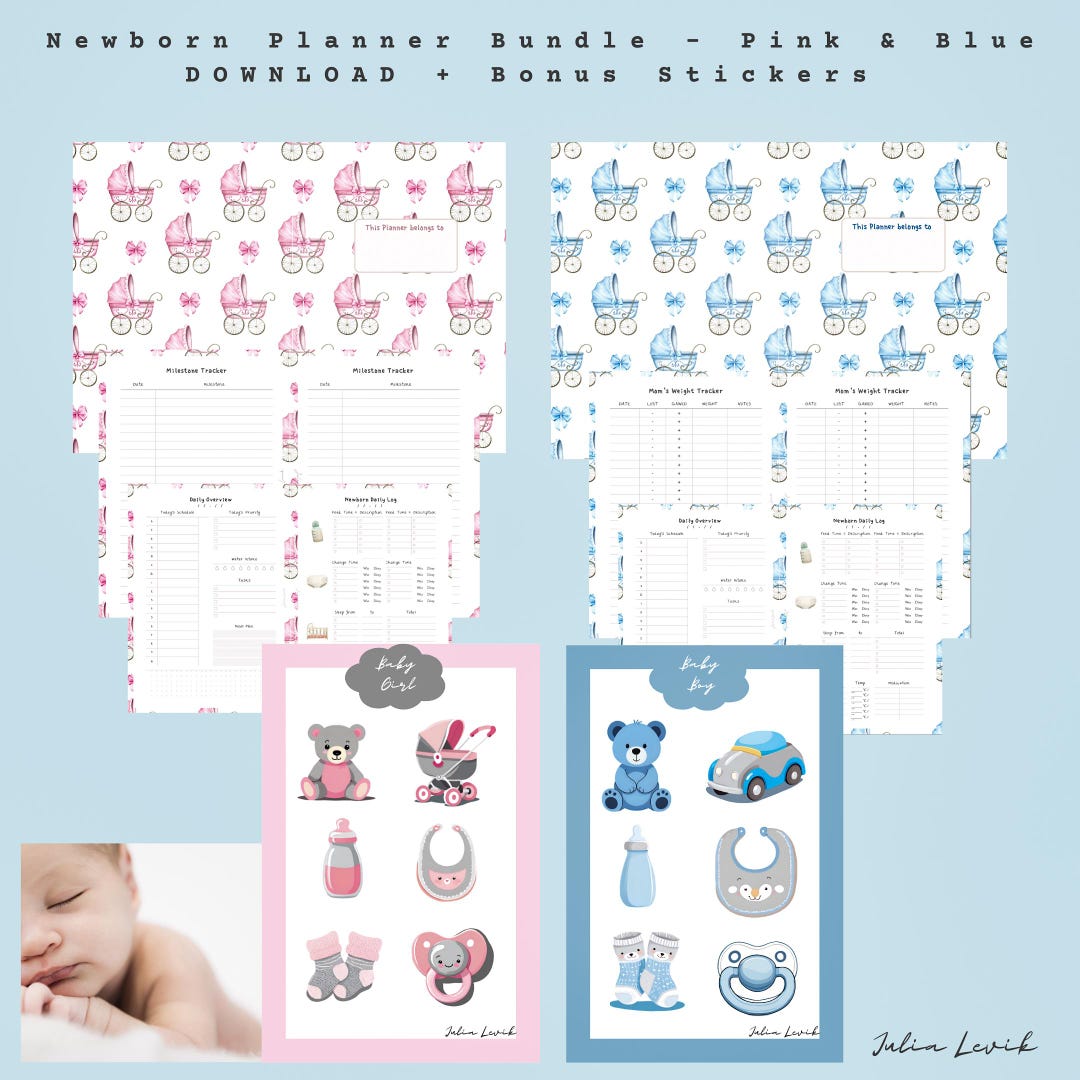 Newborn Planner | Baby Tracker | Printable PDF | Blue Pink Minimalist ...