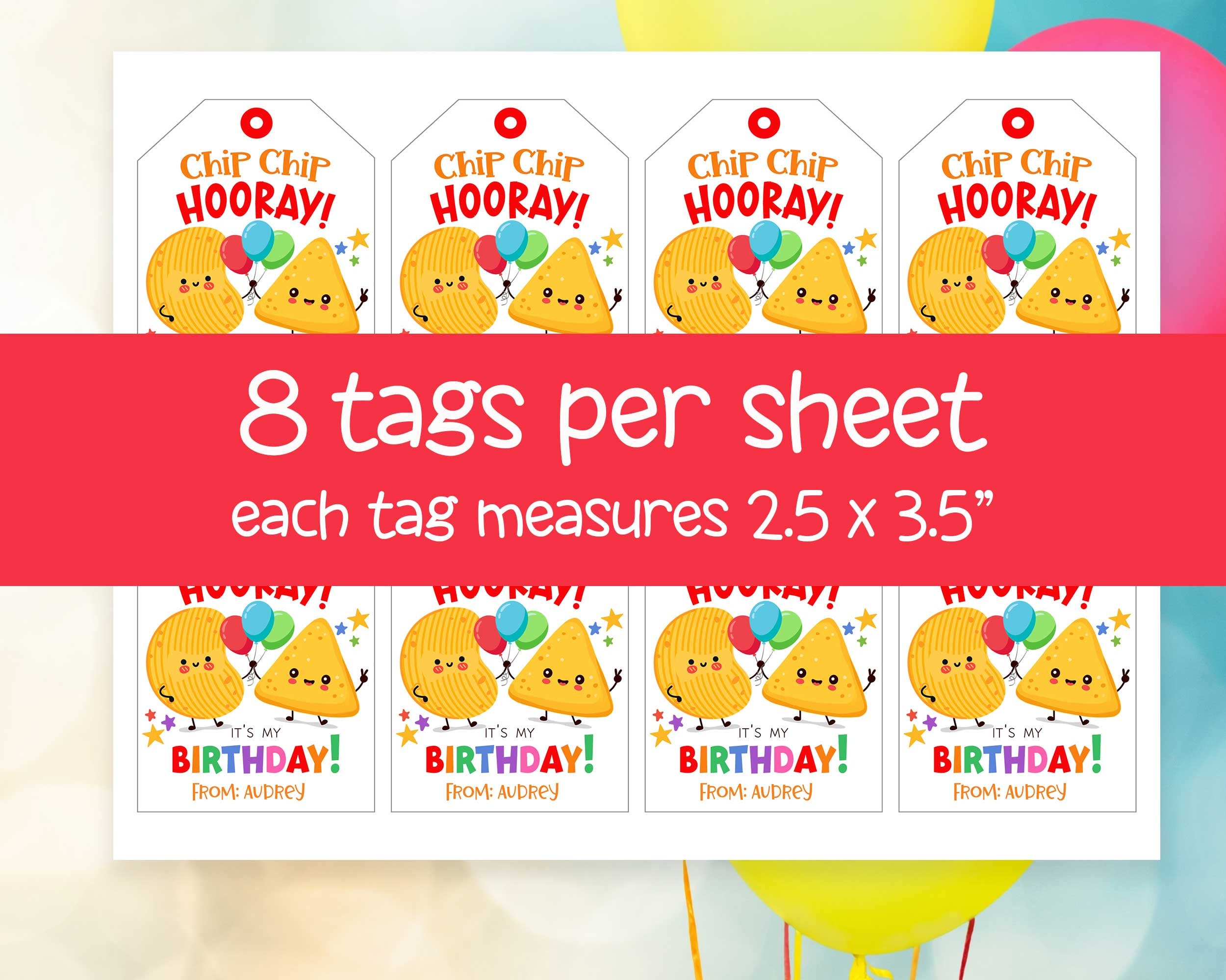 Chip Bag Gift Tags - Birthday Chip Bag Tag - Birthday Party Favor Gift ...