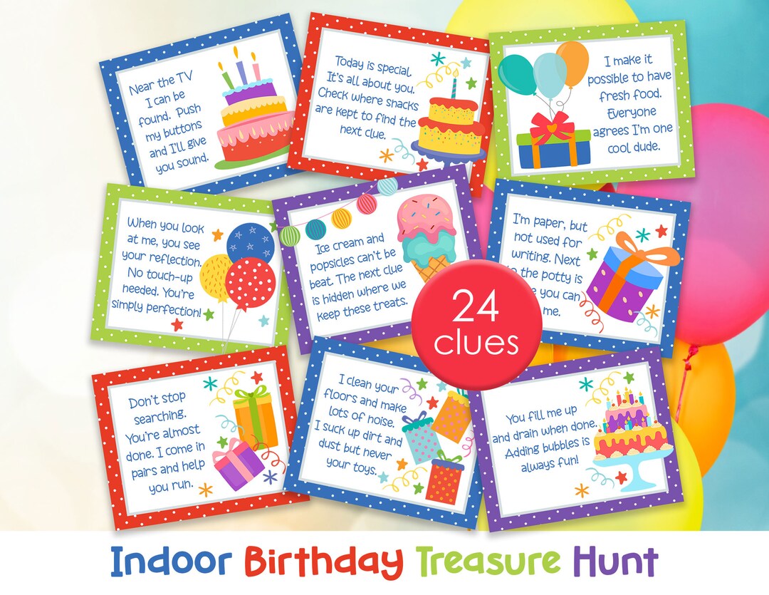 Birthday Treasure Hunt - Indoor Birthday Treasure Hunt - Birthday ...