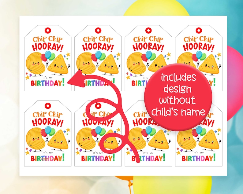 Chip Bag Gift Tags - Birthday Chip Bag Tag - Birthday Party Favor Gift ...