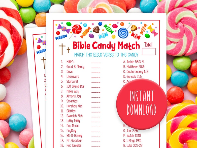 Bible Candy Match Game - Bible Verse Game - Sunday School Game ...