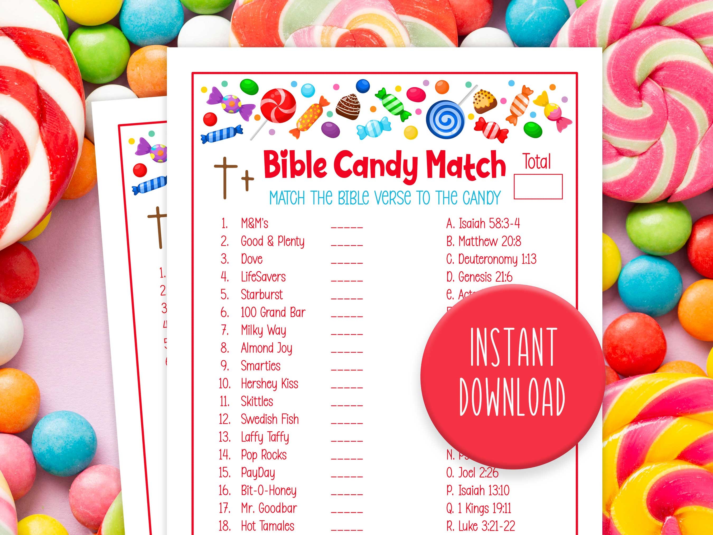Bible Candy Match Game - Bible Verse Game - Sunday School Game ...