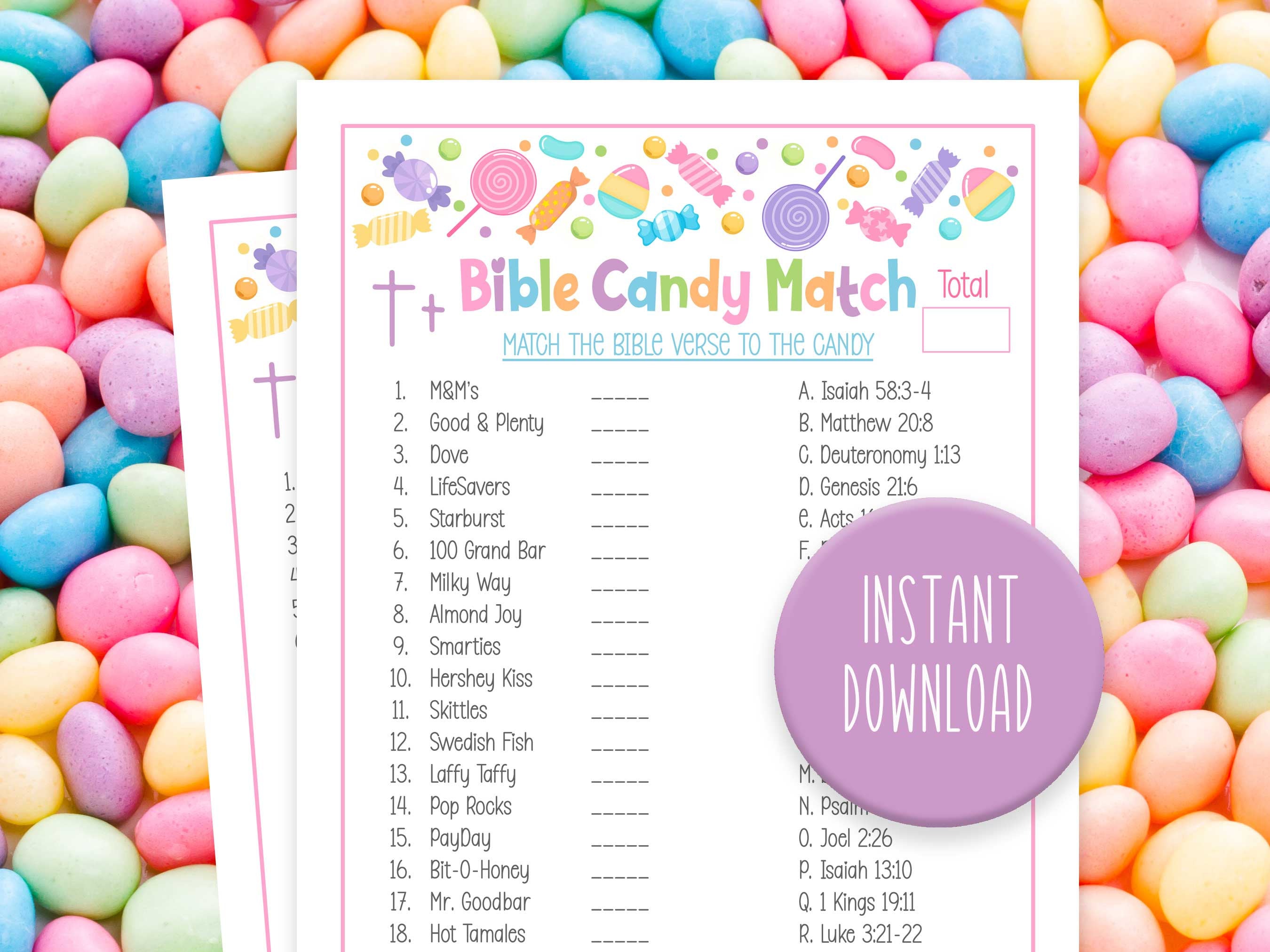 Bible Candy Match Game - Bible Verse Game - Sunday School Game ...