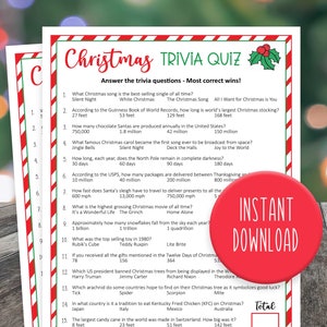 Christmas Trivia Game - Printable Christmas Game - Christmas Trivia ...