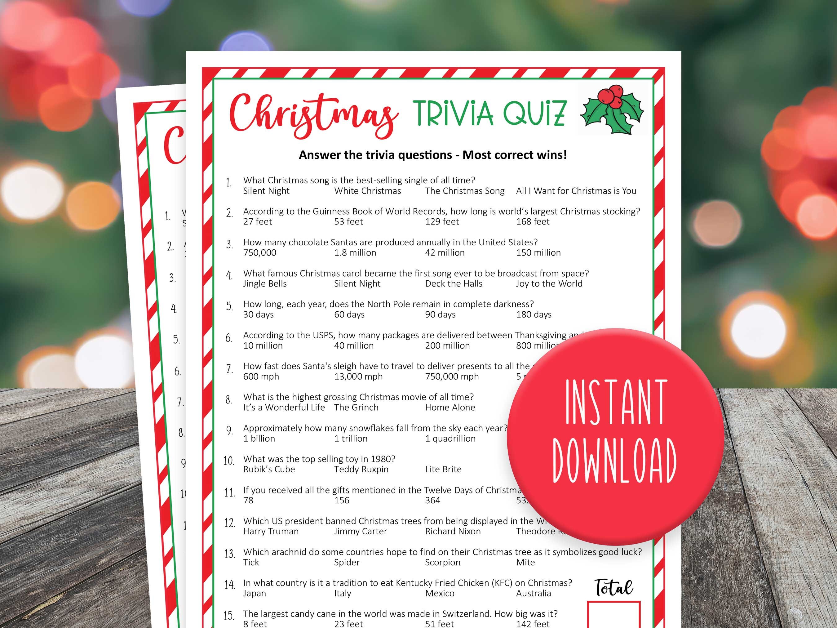 Christmas Trivia Game - Printable Christmas Game - Christmas Trivia ...