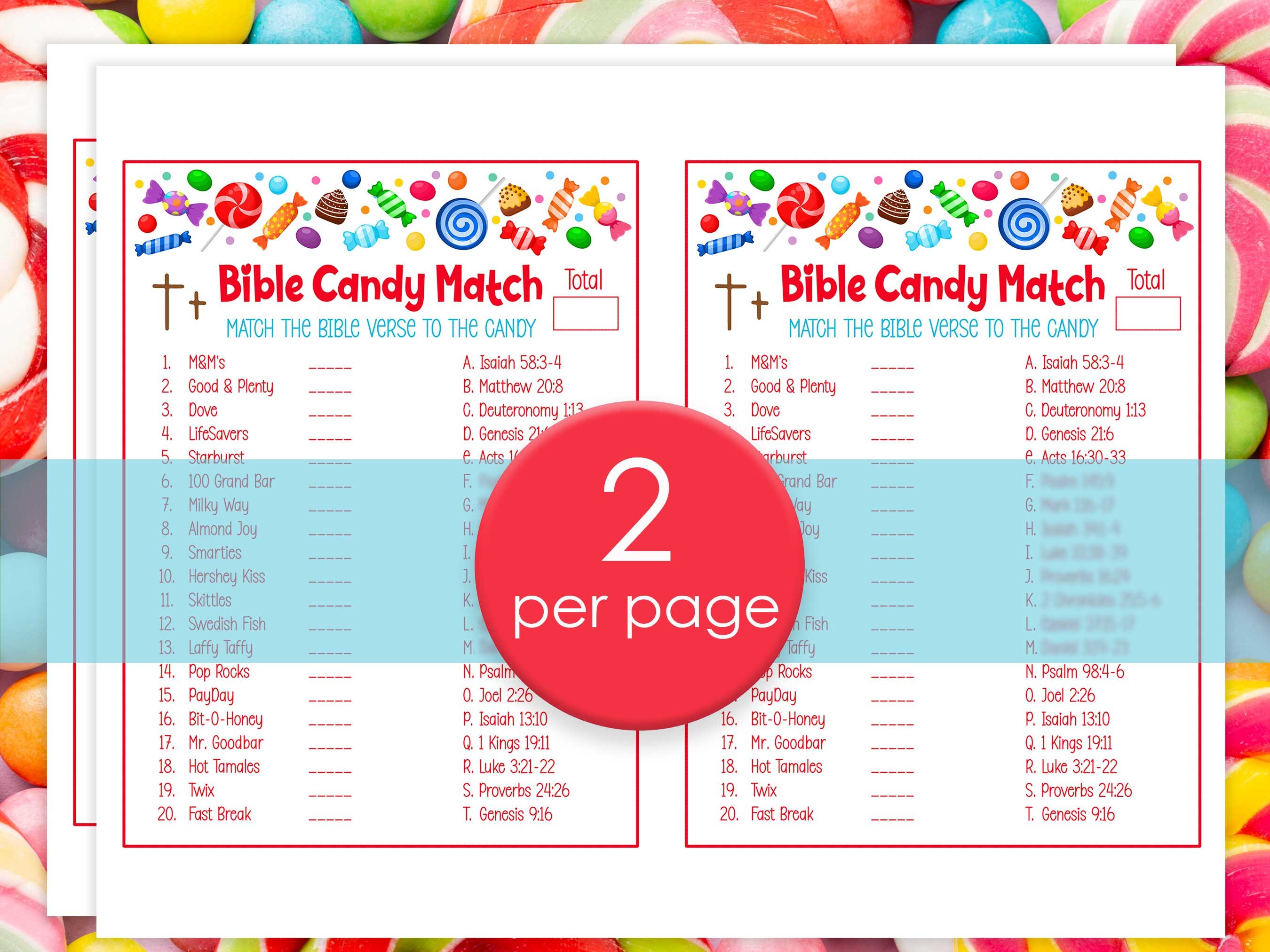 Bible Candy Match Game - Bible Verse Game - Sunday School Game ...