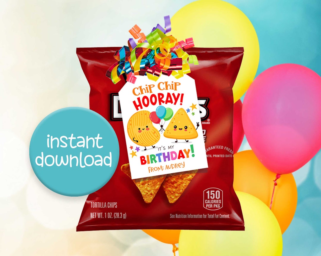 Chip Bag Gift Tags - Birthday Chip Bag Tag - Birthday Party Favor Gift ...
