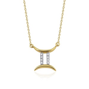 14K Gold Gemini Necklace, Zodiac Sign Pendant, Horoscope Symbol Charm ...