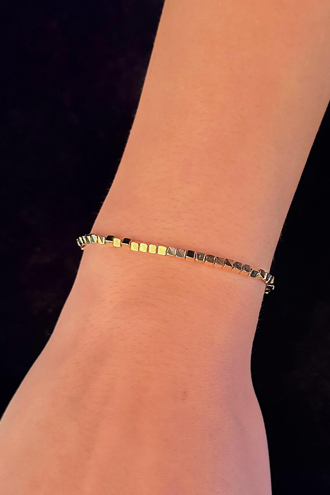 14K Solid Gold Cube Bracelet for Women - Etsy