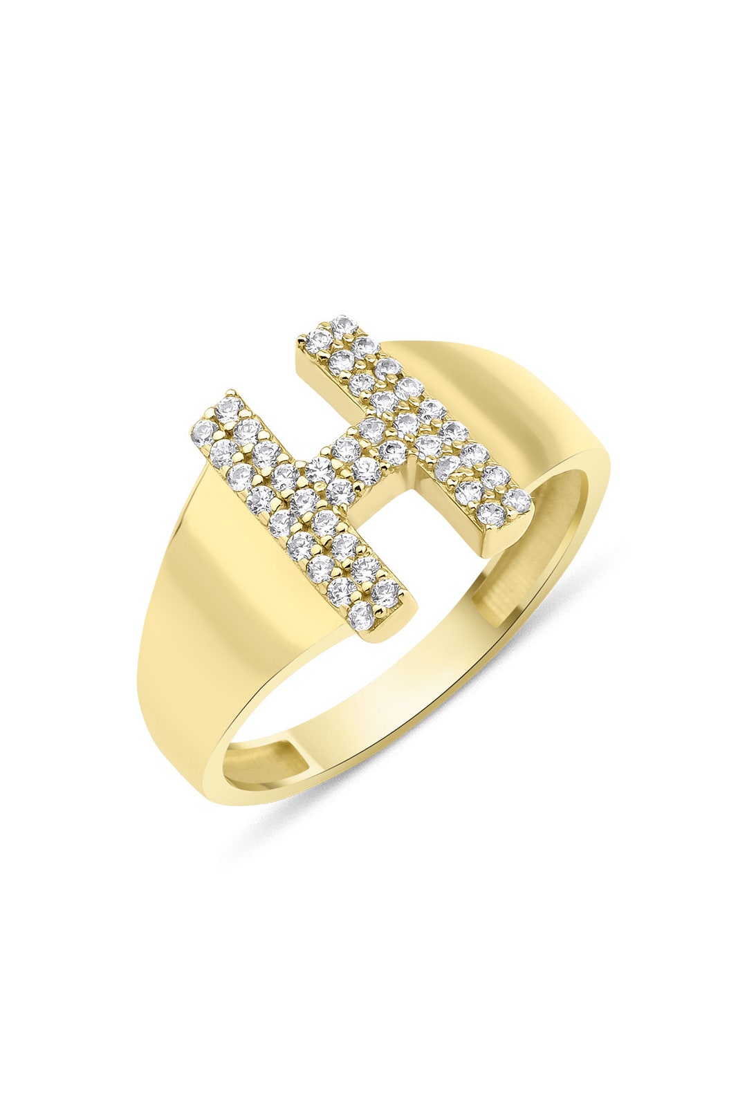 Stone H Letter Ring, 14K GOLD Initial Ring, Custom Monogram Ring, Woman ...