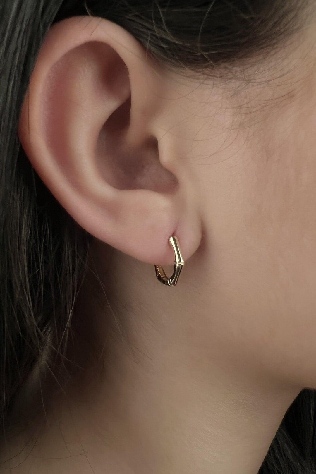 14K Gold Bone Shape Hexagon Huggie Hoop Earrings - Etsy