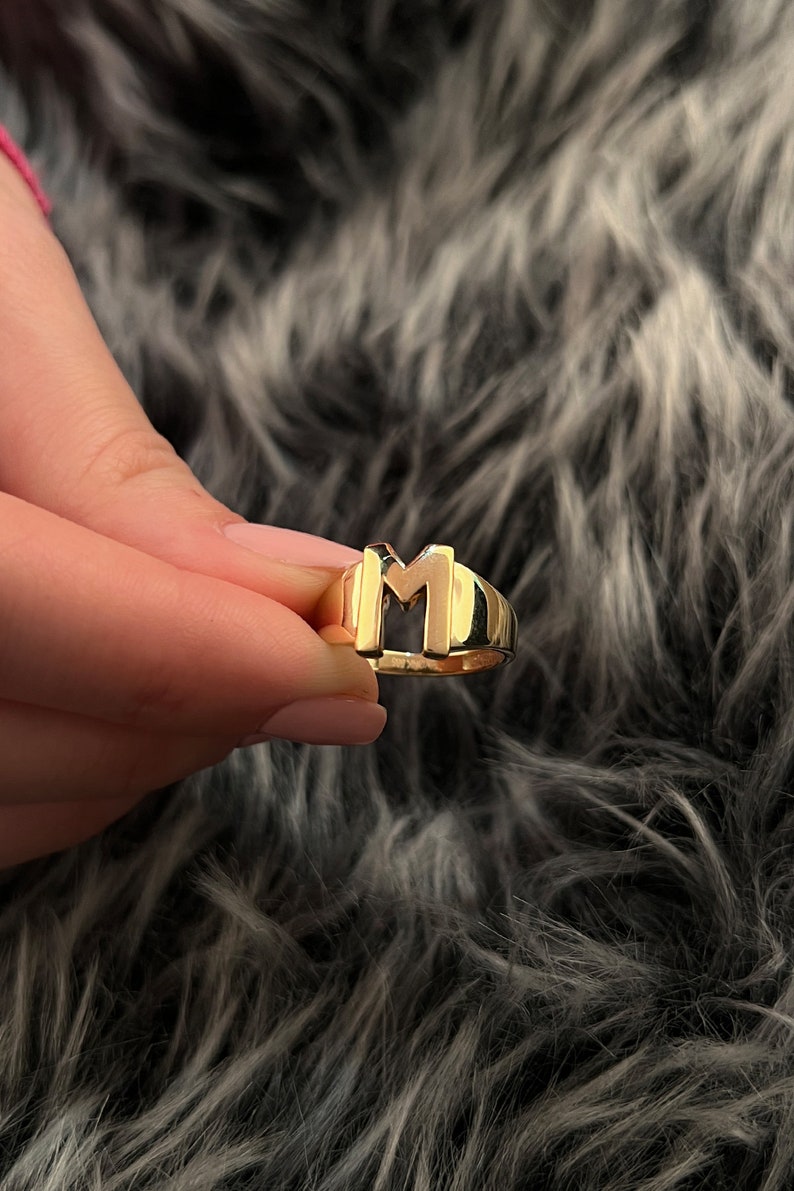 M Letter Ring, 14K GOLD Initial Ring, Custom Monogram Ring, Woman ...