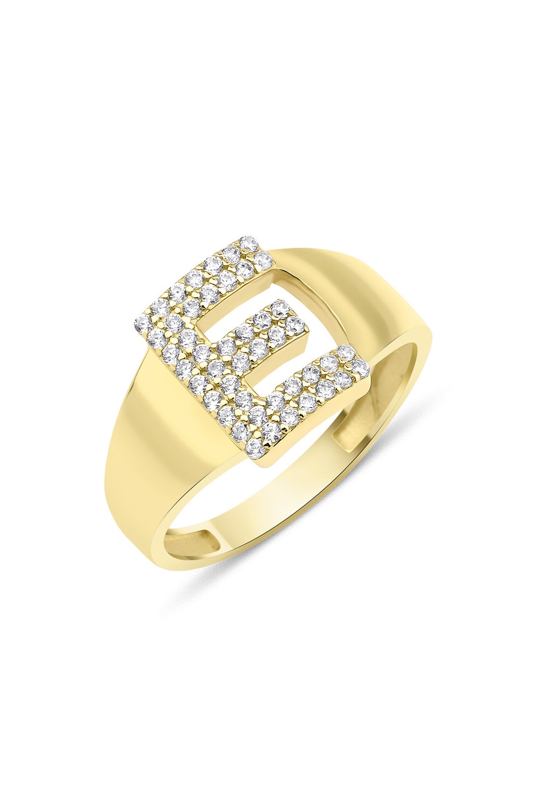 Stone E Letter Ring, 14K GOLD Initial Ring, Custom Monogram Ring, Woman ...