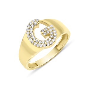 Stone G Letter Ring, 14K GOLD Initial Ring, Custom Monogram Ring, Woman ...