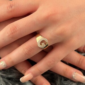 Stone G Letter Ring, 14K GOLD Initial Ring, Custom Monogram Ring, Woman ...
