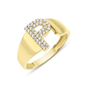 Stone P Letter Ring, 14K GOLD Initial Ring, Custom Monogram Ring, Woman ...