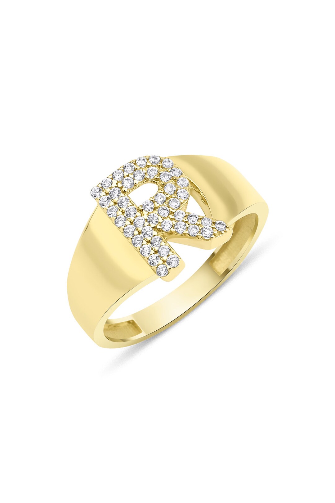 Stone R Letter Ring, 14K GOLD Initial Ring, Custom Monogram Ring, Woman ...