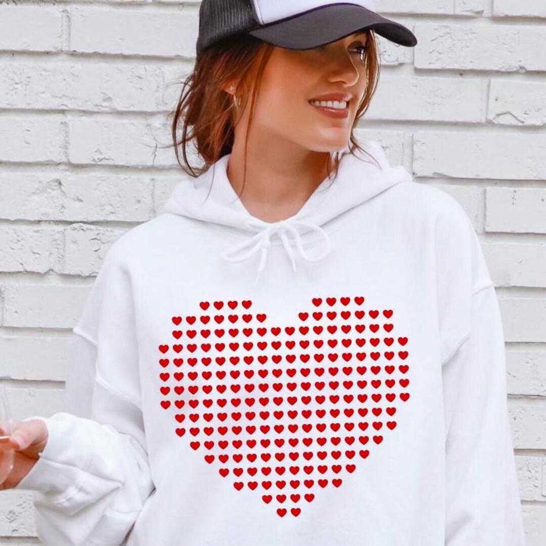 Minimalist Heart Valentine Hoody, Red Hearts Valentine Hoodie, Women Valentines Day Heart Hoodi ...