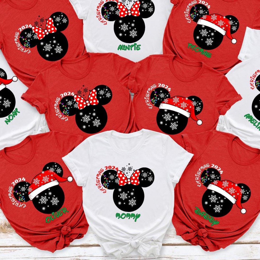 Mickey Christmas Party Shirts With Name, Christmas Family Pjs Tee Gifts ...