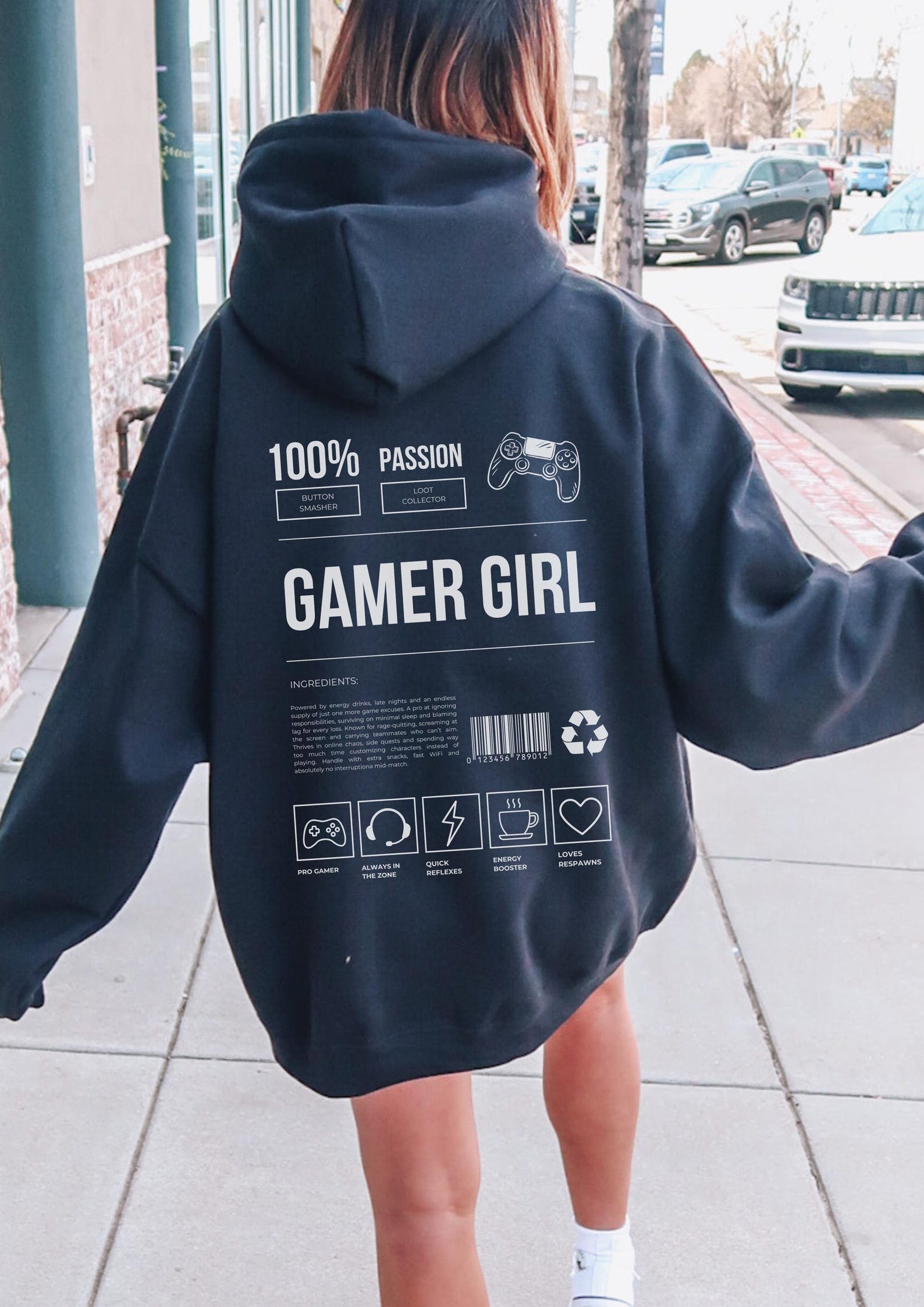 Gamer Girl Hoodie, Funny Back Print Sweatshirt, Cute Gaming Oversized ...