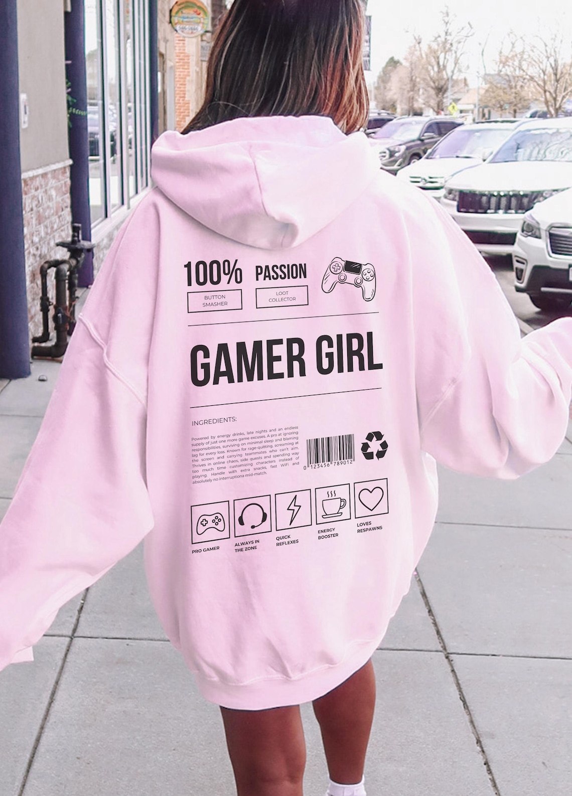 Gamer Girl Hoodie, Funny Back Print Sweatshirt, Cute Gaming Oversized ...