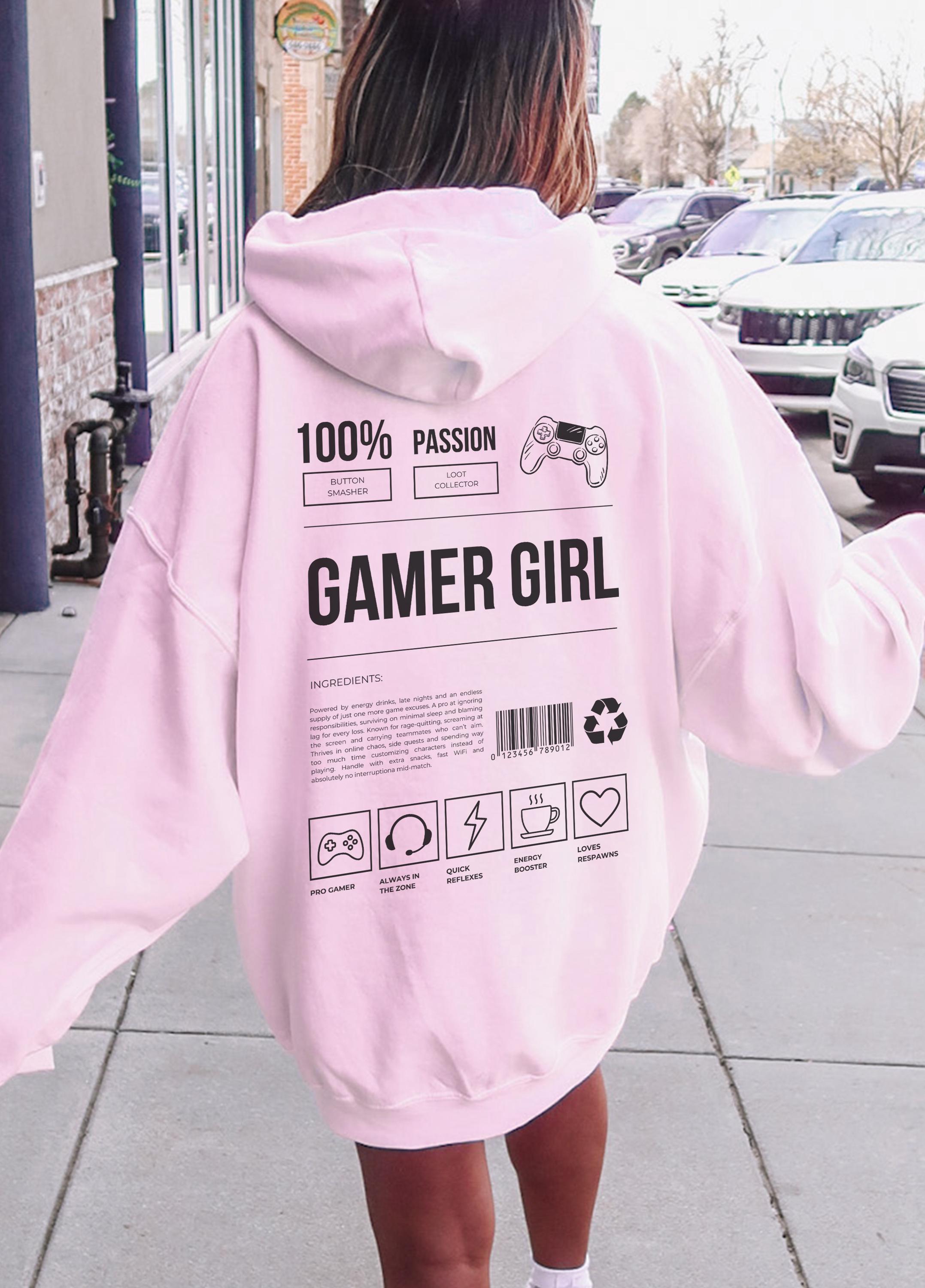 Gamer Girl Hoodie, Funny Back Print Sweatshirt, Cute Gaming Oversized ...