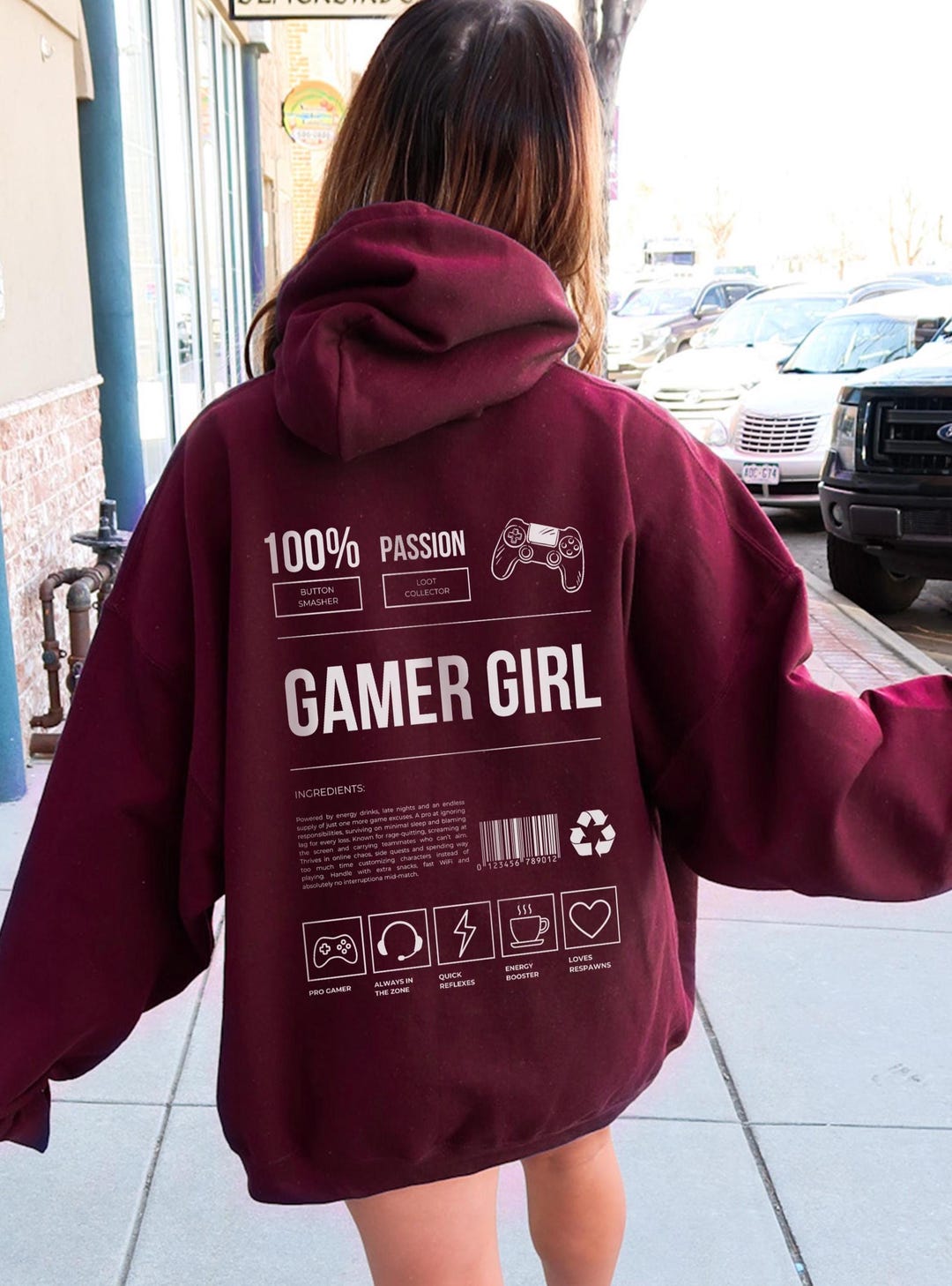 Gamer Girl Hoodie, Funny Back Print Sweatshirt, Cute Gaming Oversized ...