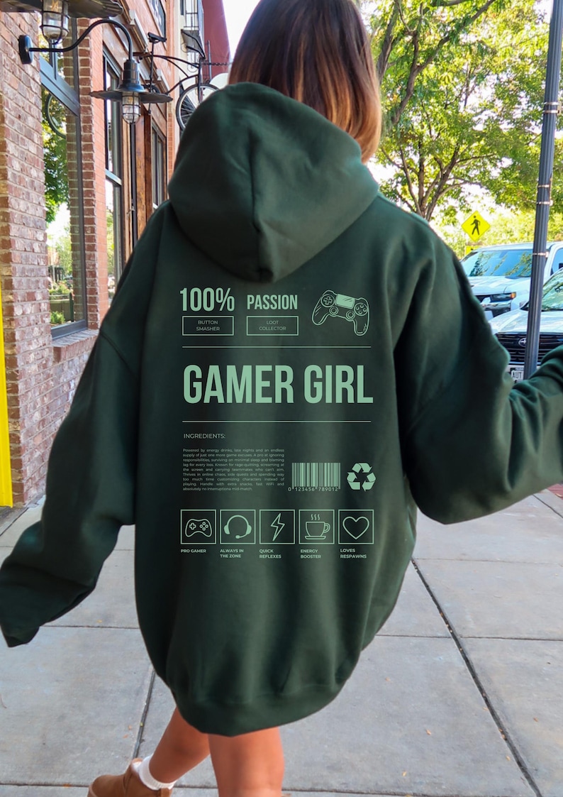 Gamer Girl Hoodie, Funny Back Print Sweatshirt, Cute Gaming Oversized ...