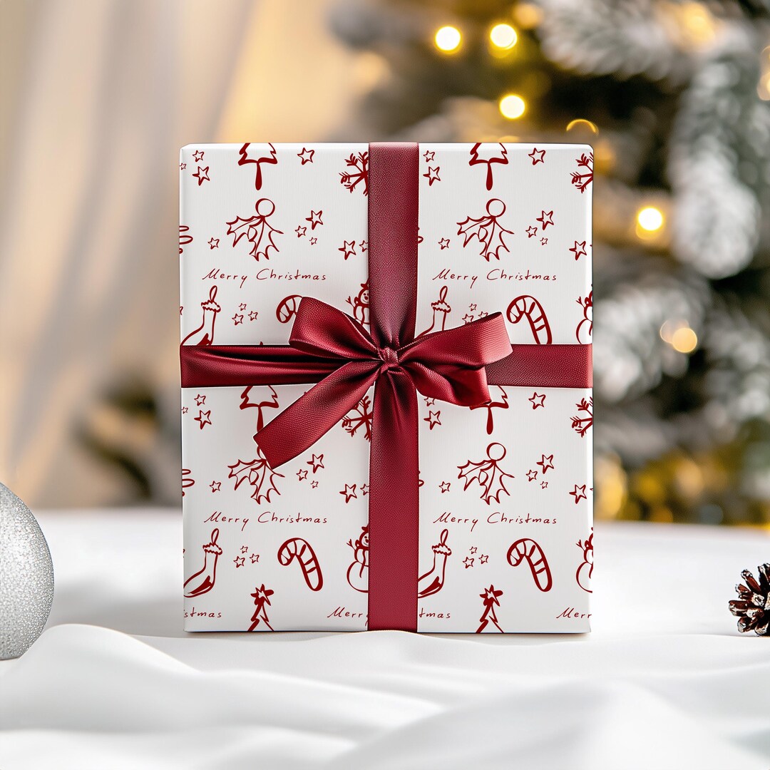 Minimalist Christmas Wrapping Paper, Modern Holiday Gift Wrap, Simple ...
