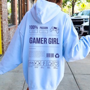 Gamer Girl Hoodie, Funny Back Print Sweatshirt, Cute Gaming Oversized ...