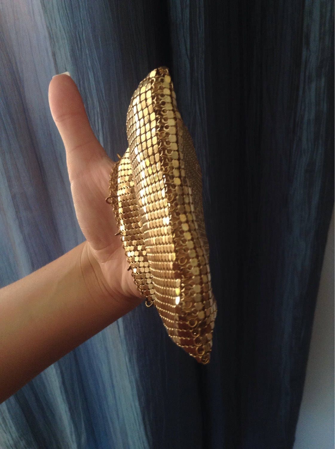 Antique Whiting and Davis Gold Mesh Clasp Bag Wih Internal Key Chain 4x ...