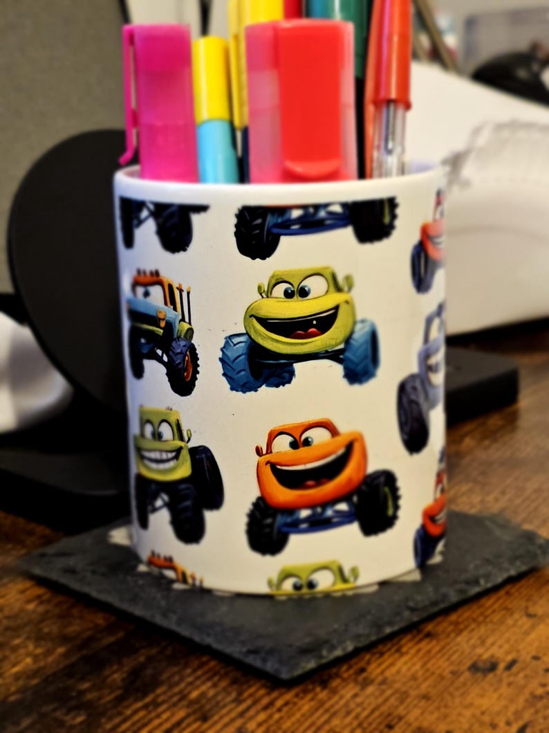 Personalized Monster Truck Pen Holder for Kids - 11oz Ceramic Pencil ...