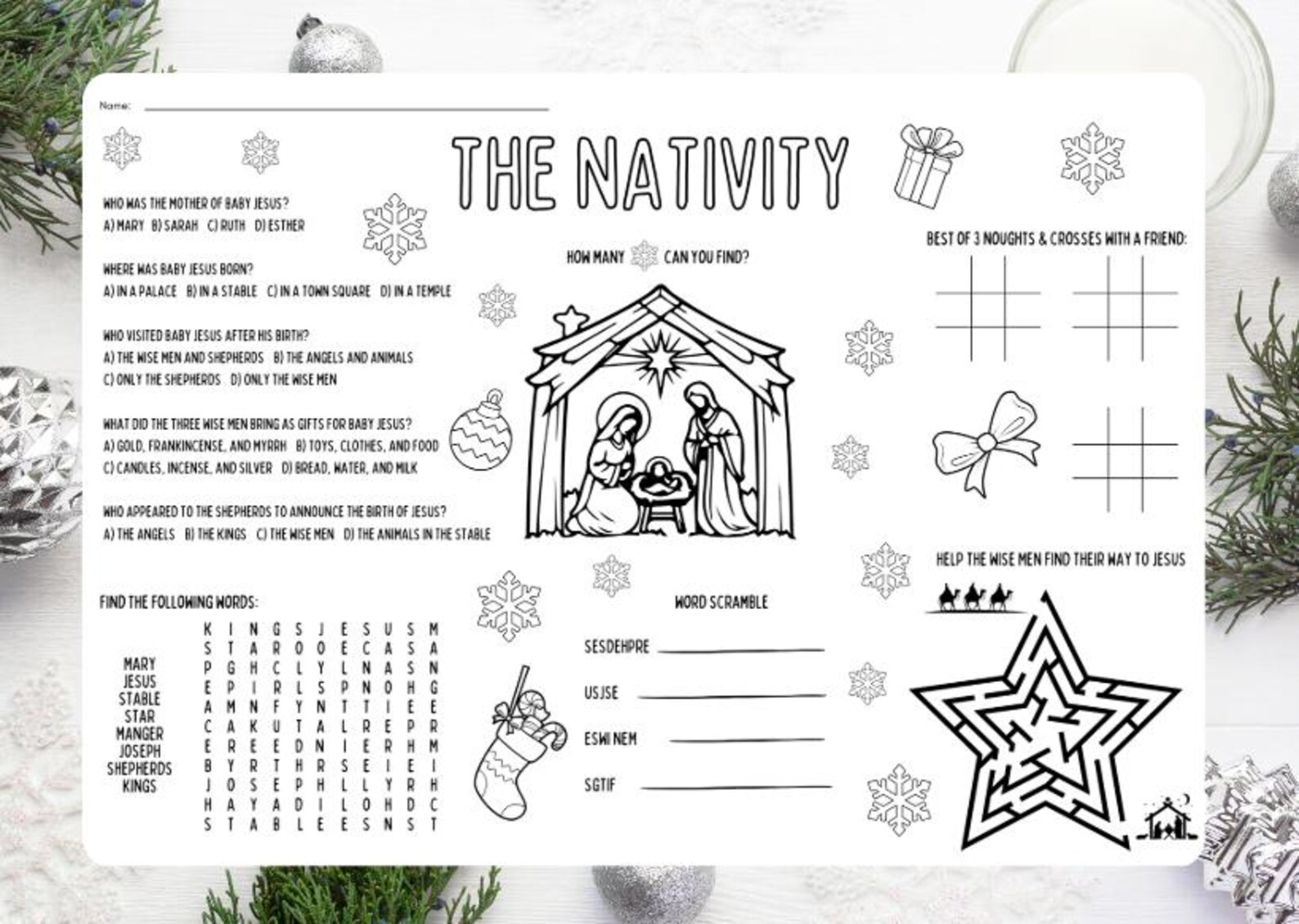 Nativity Activity Placemat Printable| Christmas Colouring Page for Kids ...